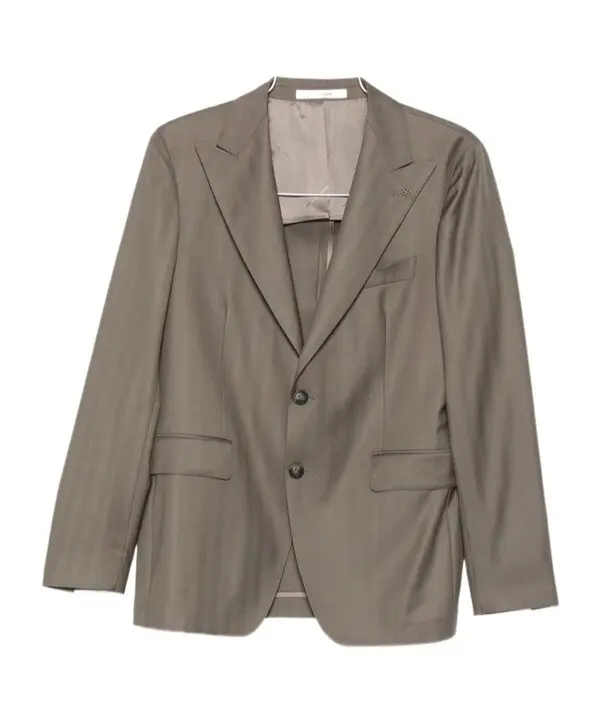 Tagliatore Long-sleeved Herringbone Suit Jacket - Brown