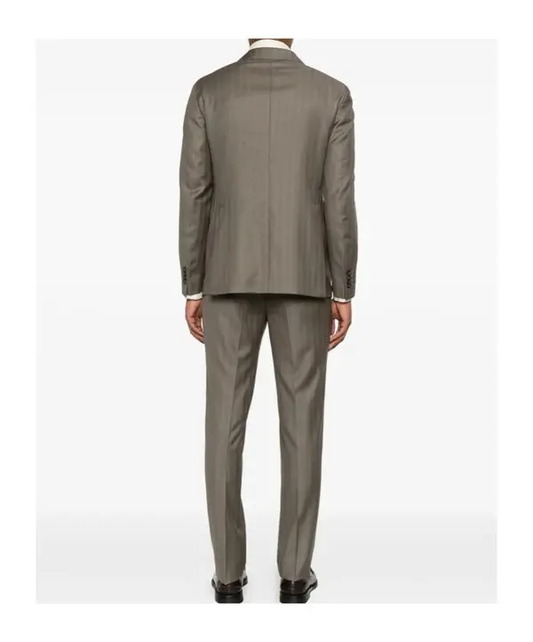 Tagliatore Long-sleeved Herringbone Suit Jacket - Brown