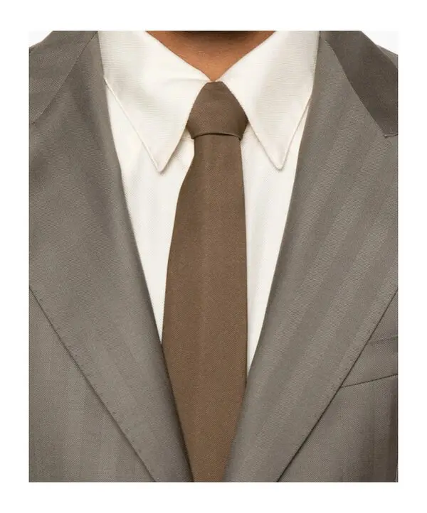 Tagliatore Long-sleeved Herringbone Suit Jacket - Brown