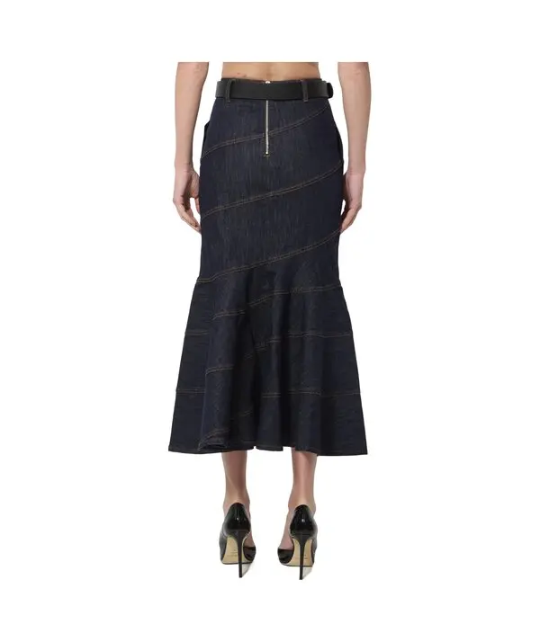 SELF-PORTRAIT Denim Fishtail Hem Midi Skirt