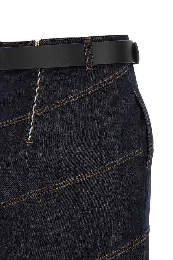 SELF-PORTRAIT Denim Fishtail Hem Midi Skirt - Black