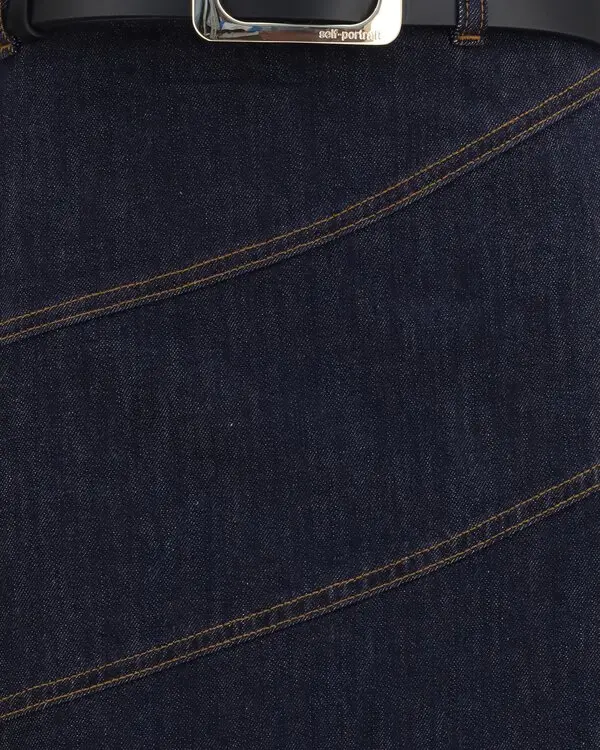 SELF-PORTRAIT Denim Fishtail Hem Midi Skirt - Black