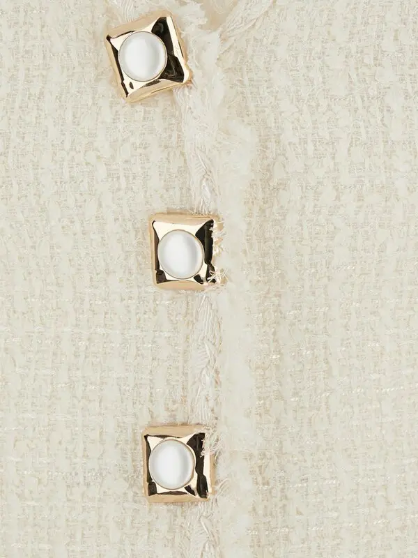 SELF-PORTRAIT Sleeveless Bouclé Mini Dress With Braided Trims And Gold Button Detailing
