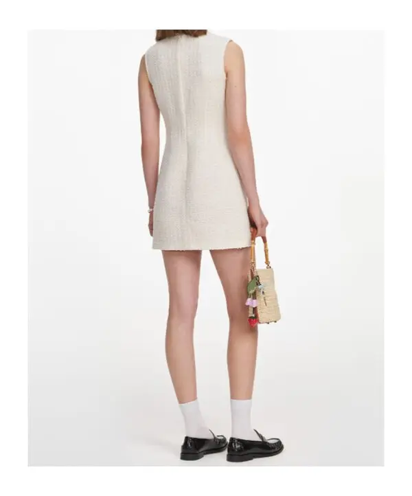 SELF-PORTRAIT Sleeveless Bouclé Mini Dress With Braided Trims And Gold Button Detailing