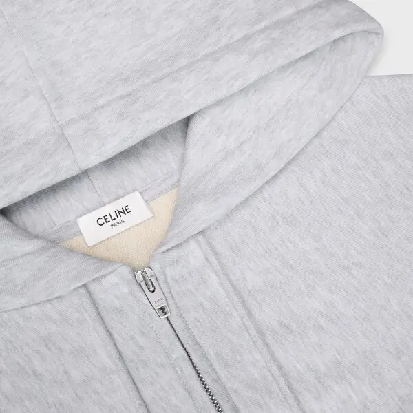 Celine Cropped Cotton Fleece Hoodie With Triumphal Embroidery