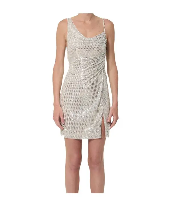 SELF-PORTRAIT Rhinestone Embellished Draped Mini Dress