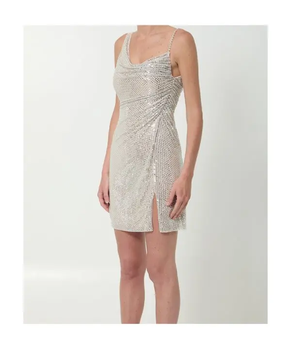 SELF-PORTRAIT Rhinestone Embellished Draped Mini Dress