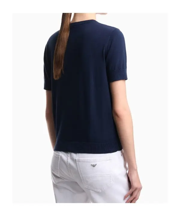 Emporio Armani Short Sleeve Jumper With Micro Eagle Embroidery - Blue