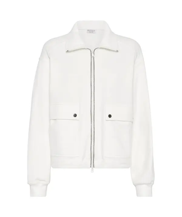 Brunello Cucinelli Monili Bead-embellished Full Zip Sweatshirt - Off-white