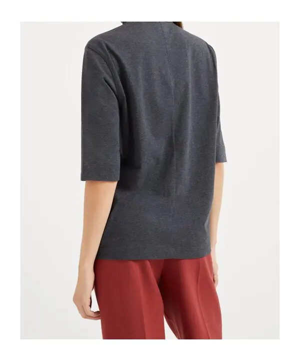 Brunello Cucinelli High Neck Striped Cotton Top