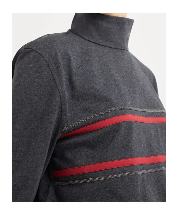 Brunello Cucinelli High Neck Striped Cotton Top