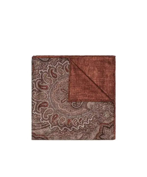 Brunello Cucinelli Logo Patch Graphic Printed Pocket Square - Brown