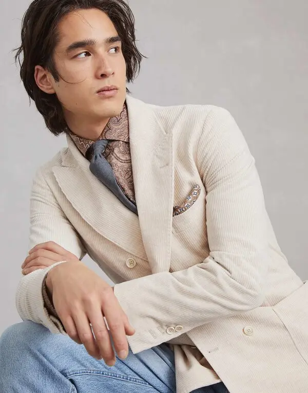 Brunello Cucinelli Corduroy Double Breasted Deconstructed Blazer