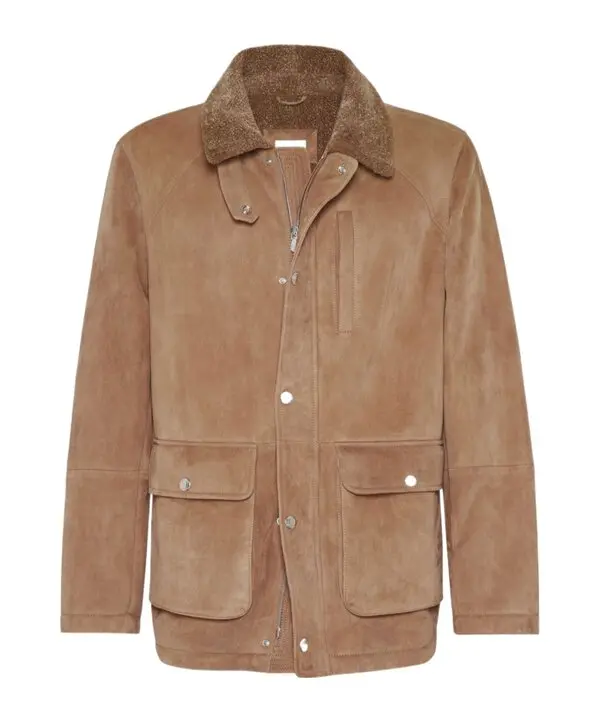 Brunello Cucinelli Long Sleeve Leather Jacket With Buckle And Zip Detail