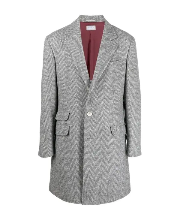 Brunello Cucinelli Chevron-knit Single-breasted Coat