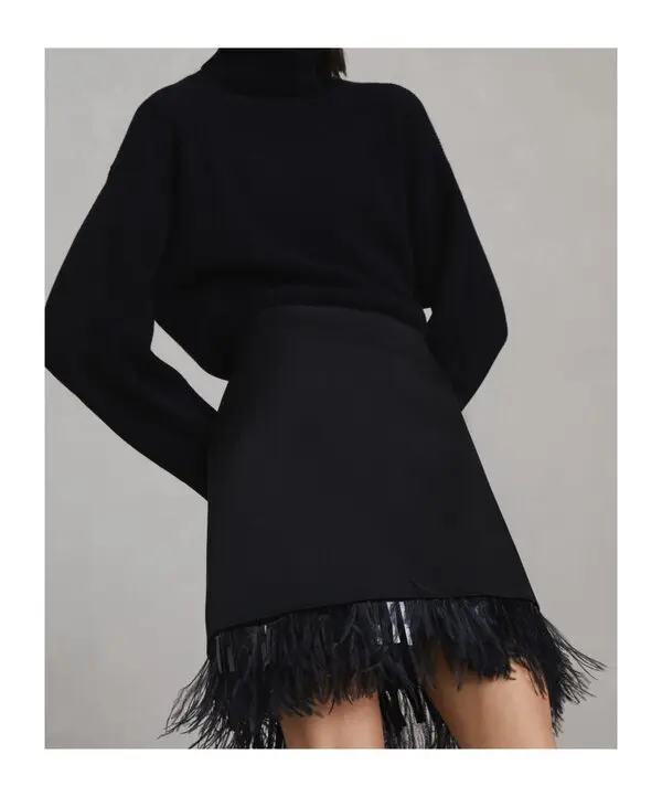 Brunello Cucinelli High-waist Feather-trimmed Mini Skirt
