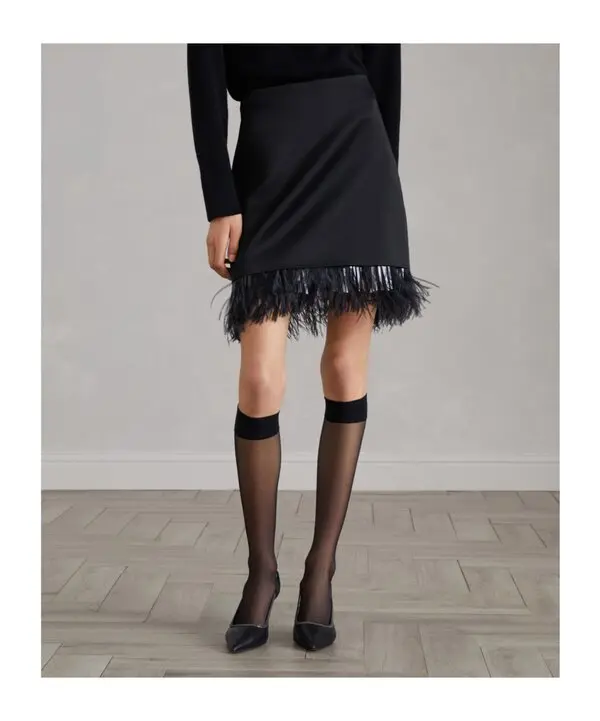 Brunello Cucinelli High-waist Feather-trimmed Mini Skirt