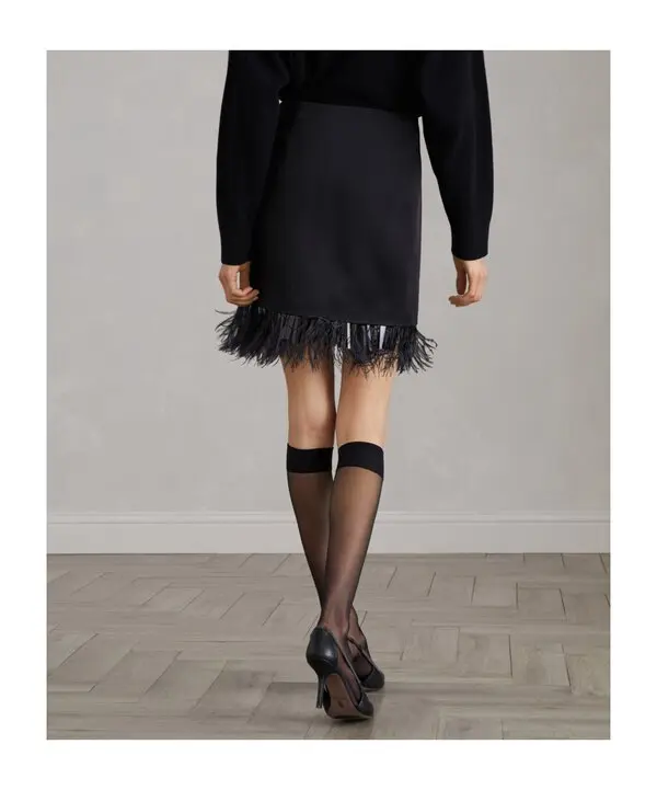 Brunello Cucinelli High-waist Feather-trimmed Mini Skirt