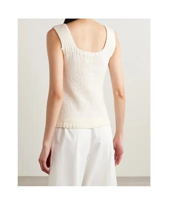 Khaite Sleeveless Knit Top With Ribbed Piping - Cream