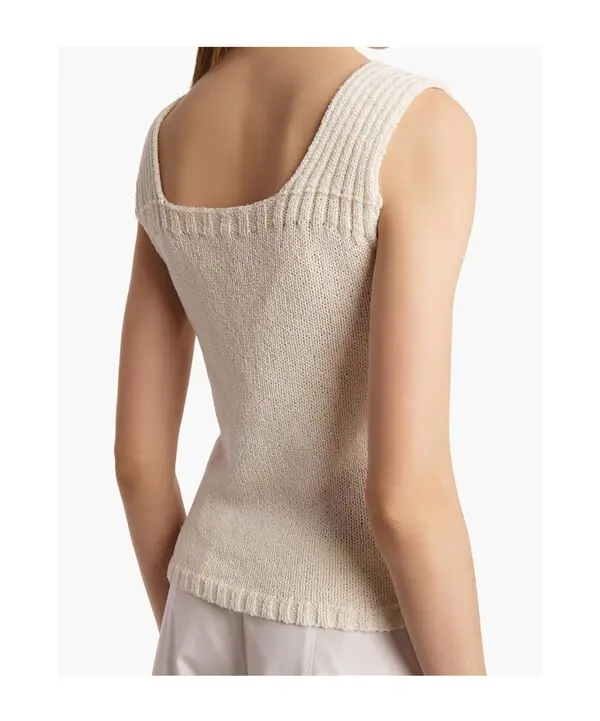 Khaite Sleeveless Knit Top With Ribbed Piping - Cream