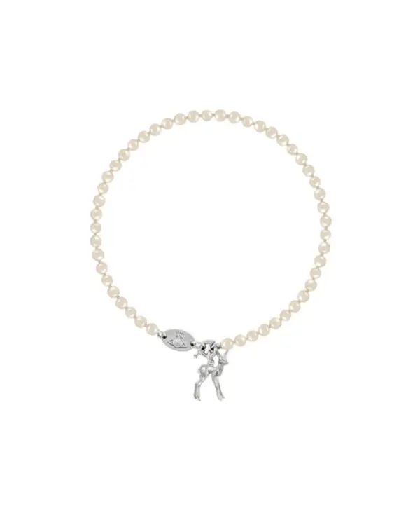 VIVIENNE WESTWOOD Monette Small Pearl Necklace With Deer Motif - Platinum/cream Rose Pearl