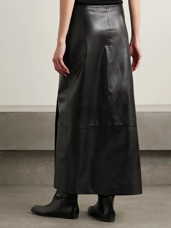 Khaite Panelled Leather Wrap Midi Skirt