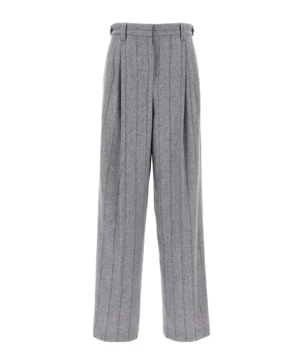 Brunello Cucinelli Pleated Straight-leg Striped Trousers - Light Gray