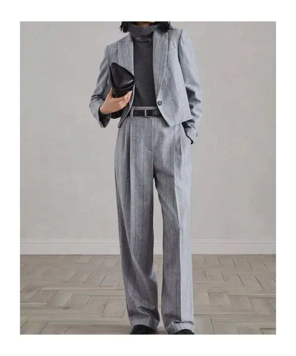 Brunello Cucinelli Pleated Straight-leg Striped Trousers - Light Gray