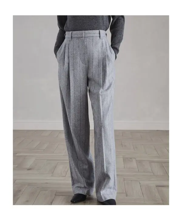 Brunello Cucinelli Pleated Straight-leg Striped Trousers - Light Gray