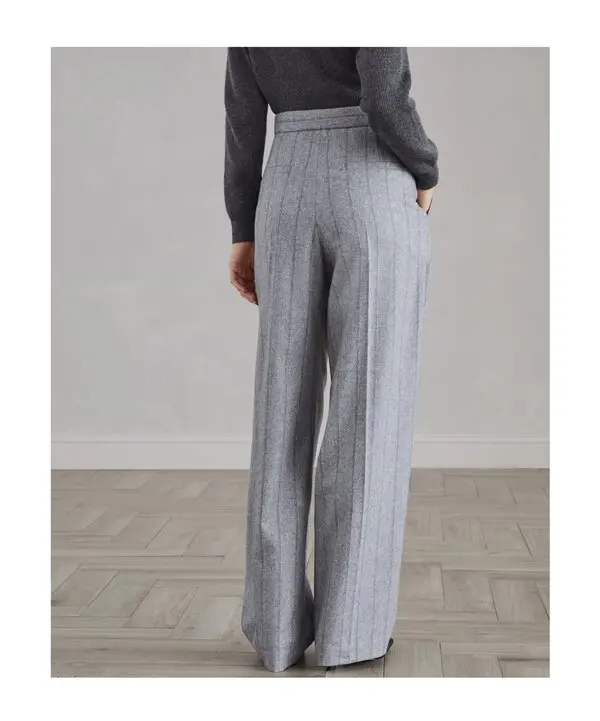 Brunello Cucinelli Pleated Straight-leg Striped Trousers - Light Gray