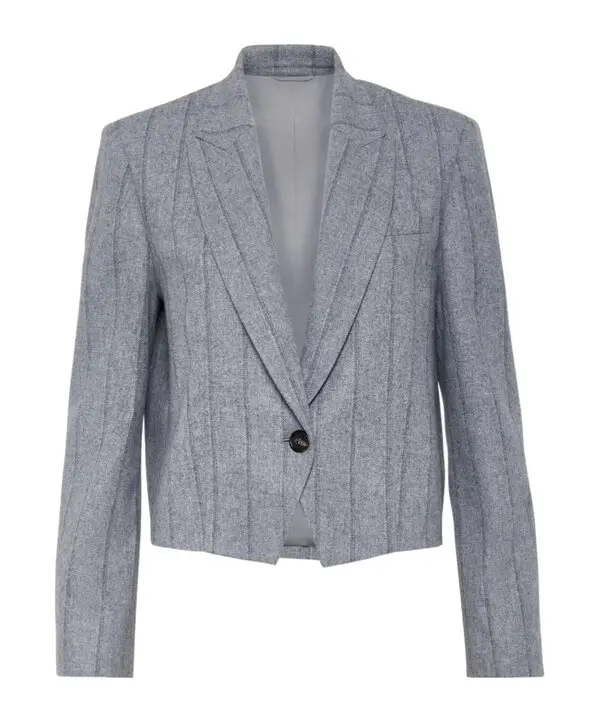 Brunello Cucinelli Striped Cropped Flannel Blazer