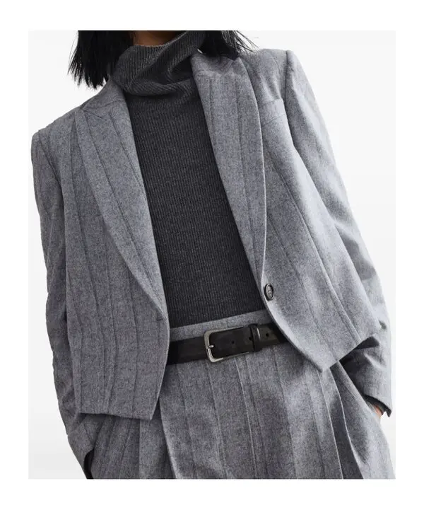 Brunello Cucinelli Striped Cropped Flannel Blazer