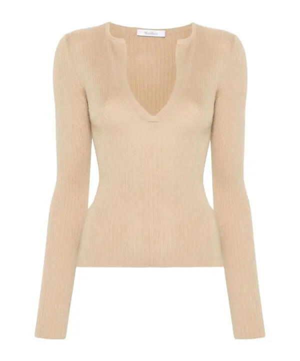 Max Mara V-neck Ribbed-knit Long-sleeve Top