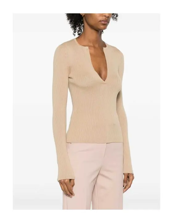 Max Mara V-neck Ribbed-knit Long-sleeve Top