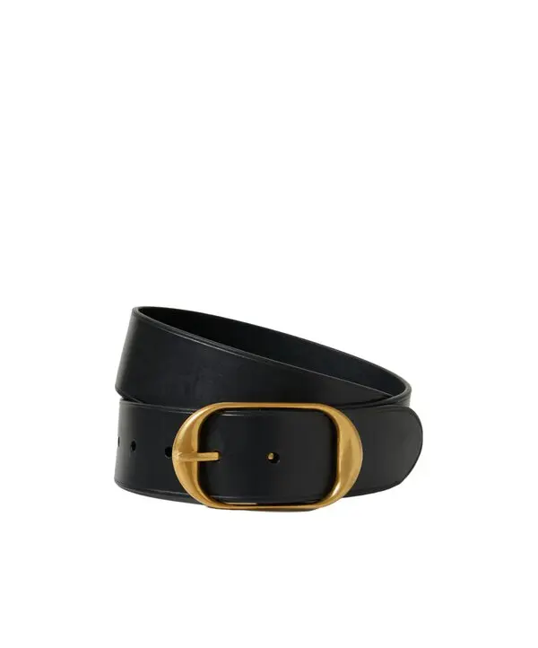 NILI LOTAN Leather Belt With Vintage Gold Buckle - Black