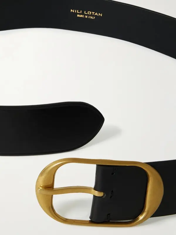 NILI LOTAN Leather Belt With Vintage Gold Buckle - Black