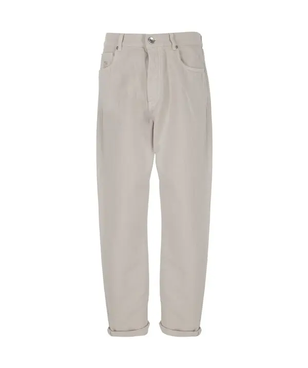 Brunello Cucinelli Straight-leg Turn-up Hem Jeans - Stone Gray
