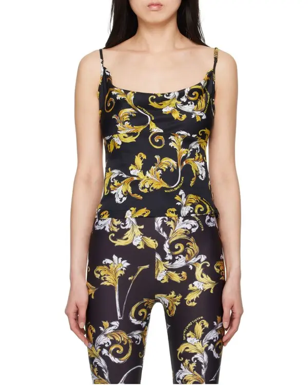 Versace Strappy Cowl Neck Baroque Print Top