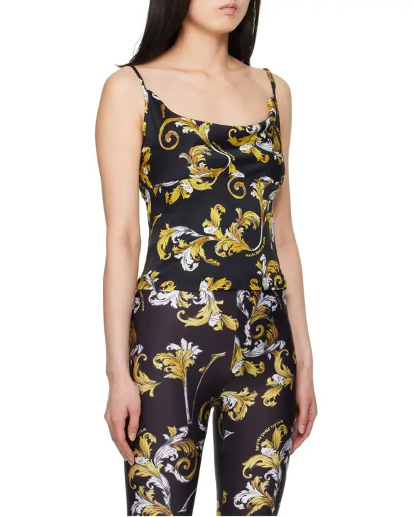 Versace Strappy Cowl Neck Baroque Print Top