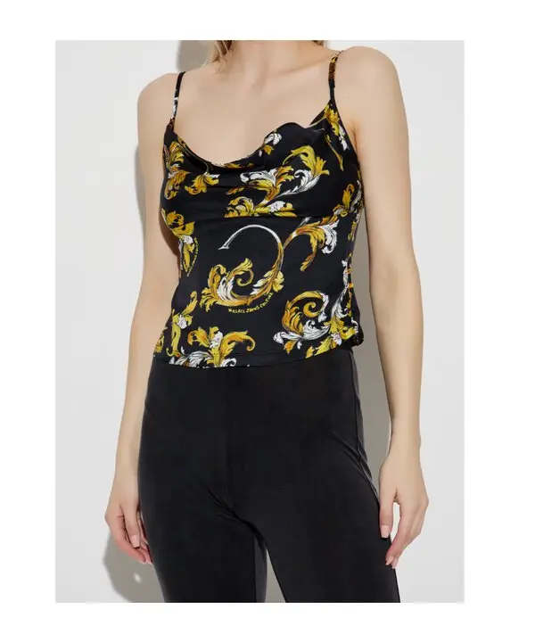 Versace Strappy Cowl Neck Baroque Print Top