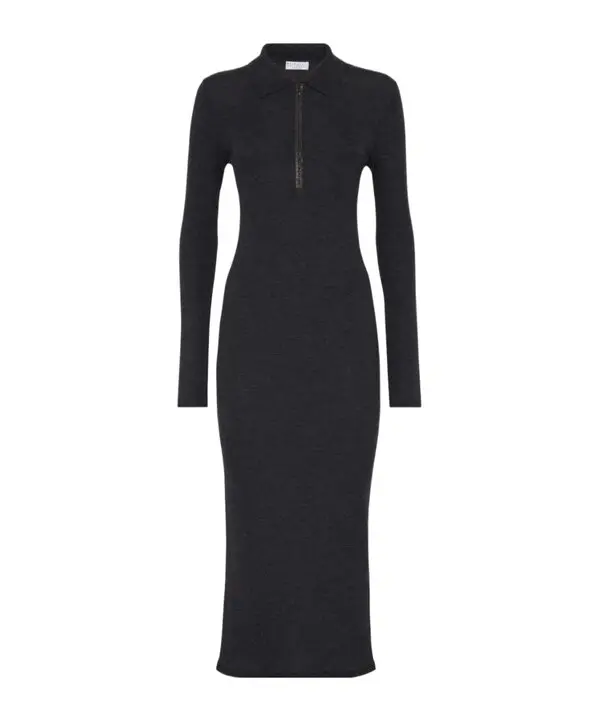 Brunello Cucinelli Monili-trim Ribbed Midi Dress