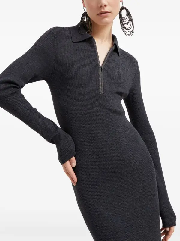 Brunello Cucinelli Monili-trim Ribbed Midi Dress