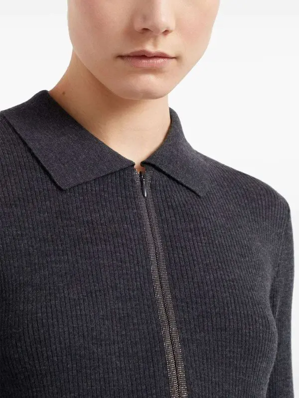 Brunello Cucinelli Monili-trim Ribbed Midi Dress