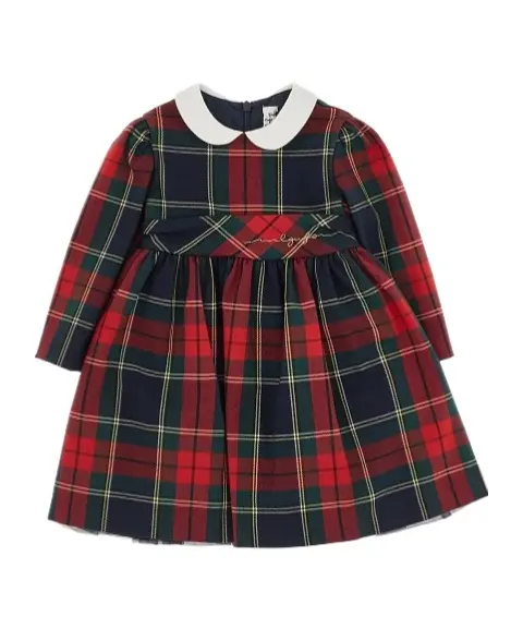 IL GUFO Tartan Checked Long Sleeve Dress With Bow Detail