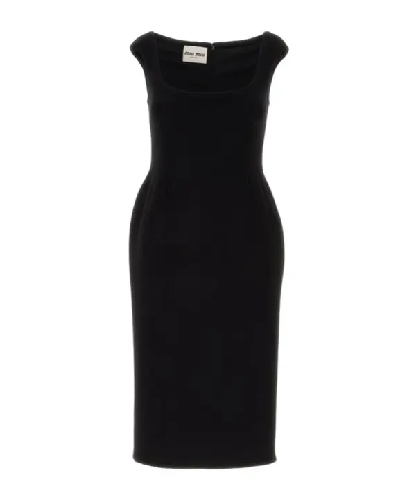 Miu Miu Natté Round Neck Midi Dress With Back Slit