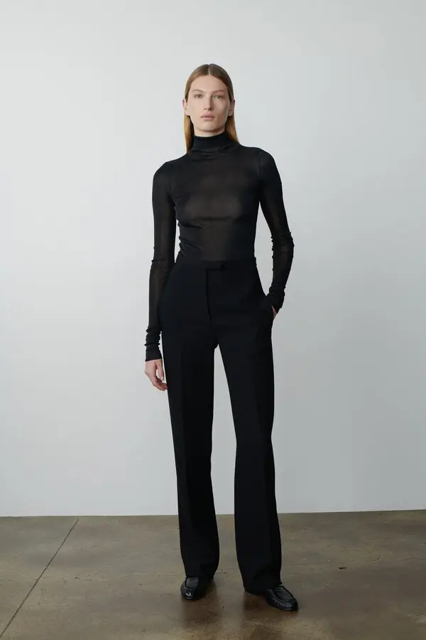 THE ROW Embossed Detail Tailored Slim Wool Silk Pants