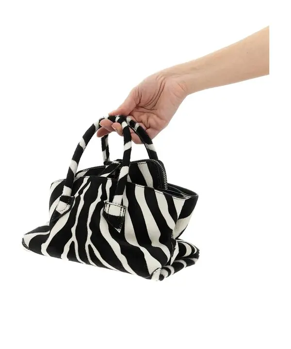 Attico La Passeggiata Mini Zebra Print Pony-effect Leather Tote Bag - White/black