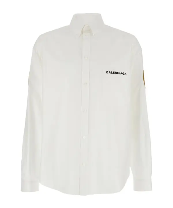 Balenciaga Logo Embroidered Long-sleeved Shirt - White