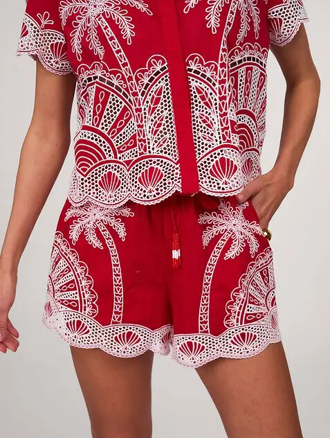 Farm Rio Embroidered Palm Tree Shorts