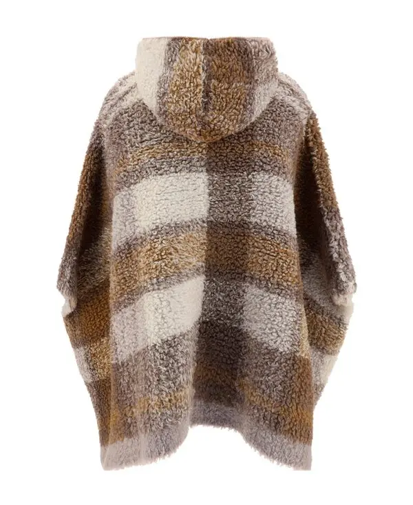 Brunello Cucinelli Checked Hooded Fleece Cape